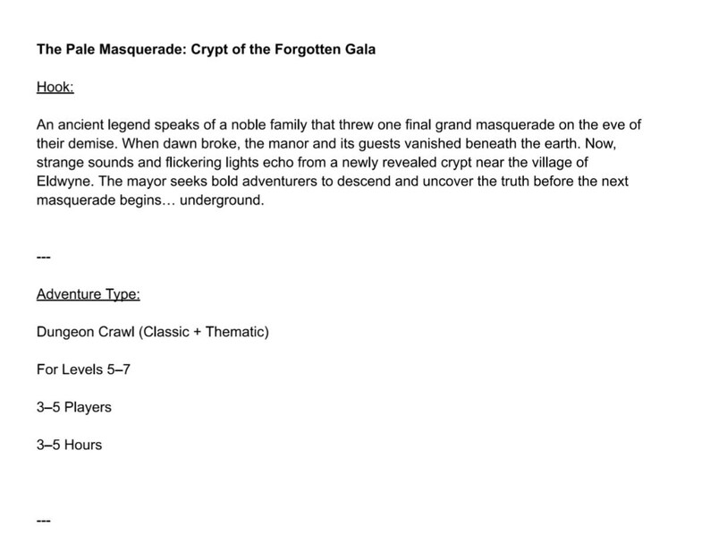 Gothic Dungeon Crawl Dnd 5e Adventure: the Pale Masquerade (PDF Module ...