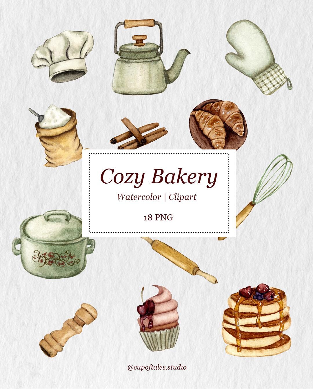 Cozy Bakery Clipart Watercolor, Pastry Clipart, Desserts, Bakery ...