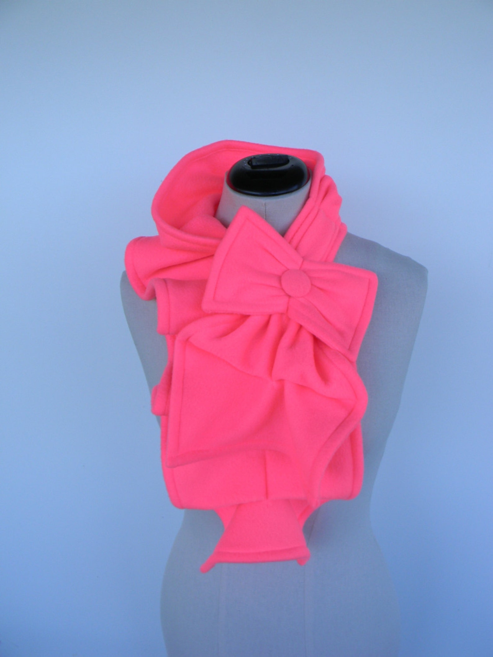 Ruffled Bow Scarf - Fleece Fluorescent/ Neon Pink - Made to Order - Etsy