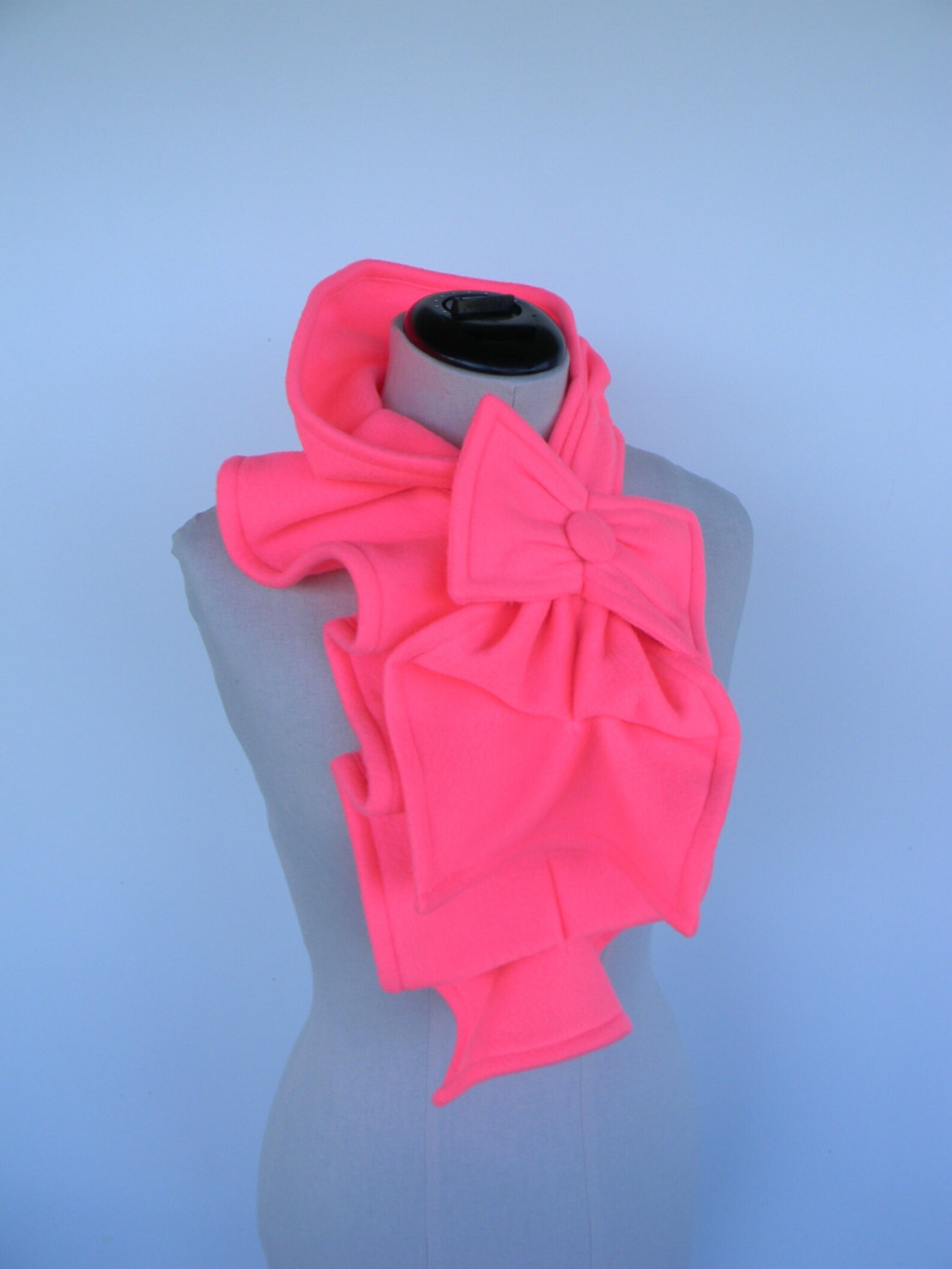 Ruffled Bow Scarf - Fleece Fluorescent/ Neon Pink - Made to Order - Etsy