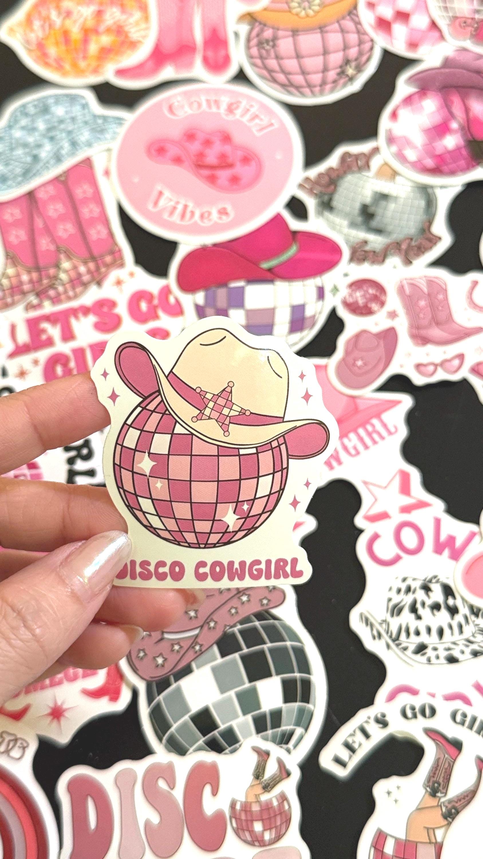 50pcs Disco Cowgirl Vinyl Sticker Pack - Vibrant Pink & Red Retro ...