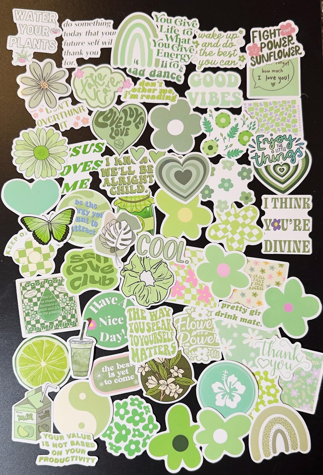 50PCS Bulk Green Stickers Cute Aesthetic Vinyl Waterproof Stickers ...
