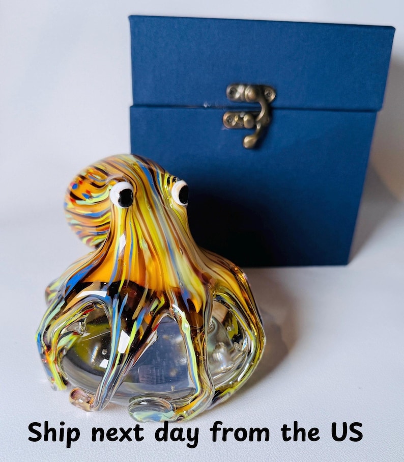 Hand Blown Glass Octopus Figurine: Murano Style Ocean Decor-birthday ...