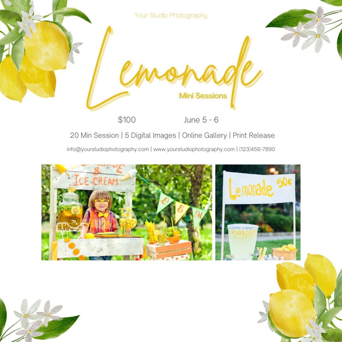 Lemonade Stand Mini Session Template for Photographers, Lemonade Mini ...