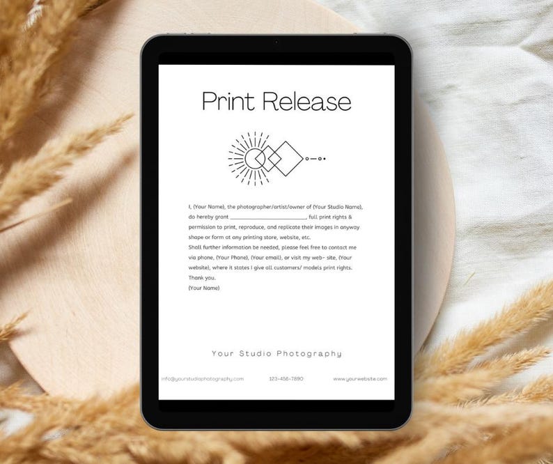 Editable Photo Print Release Canva Template, Printable Photography Form ...