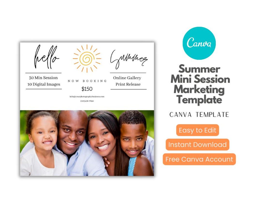 Summer Mini Session Marketing Canva Template Bundle, Summer Photography ...