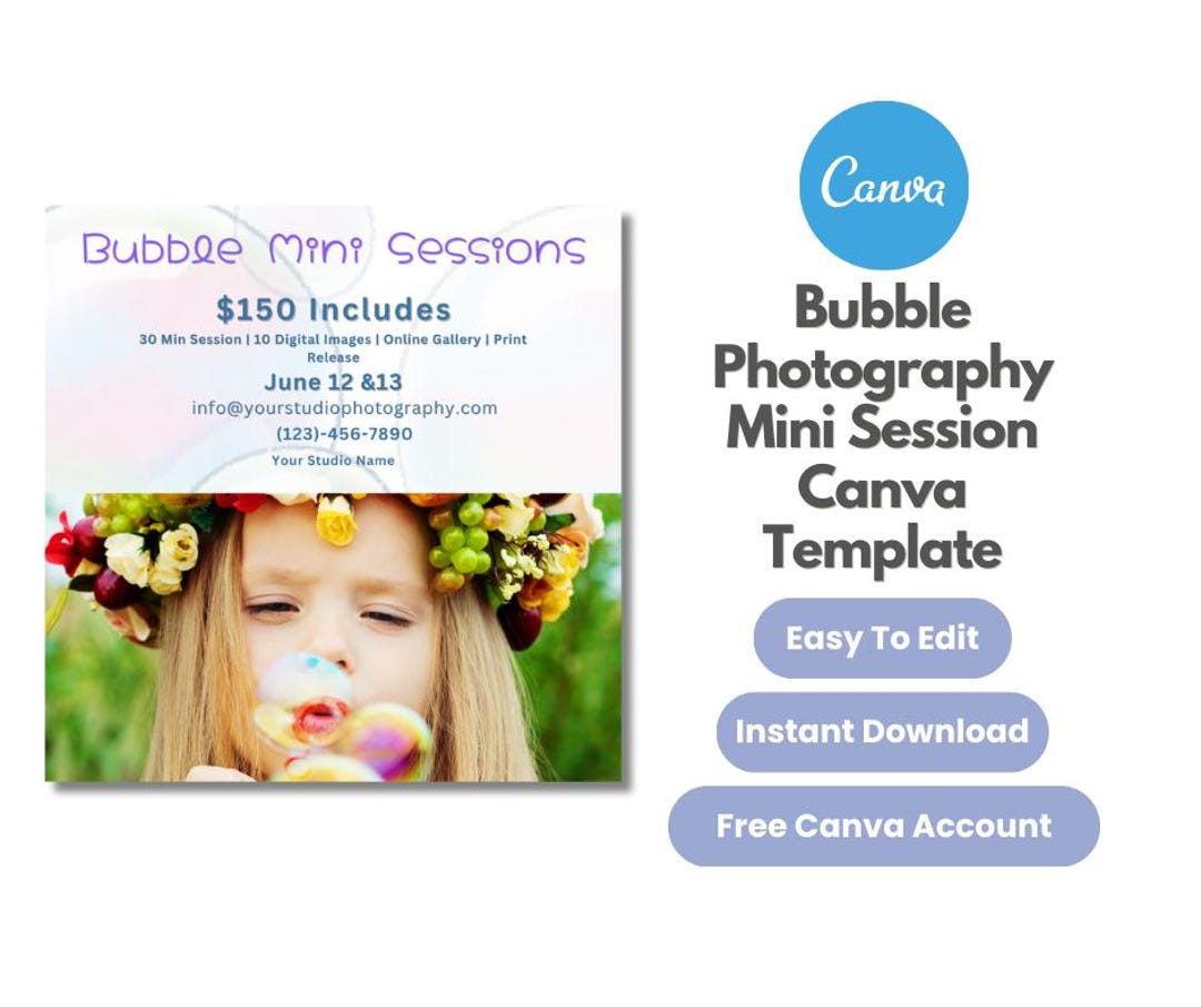 Bubble Mini Session Marketing Template for Photographers, Bubble Mini ...