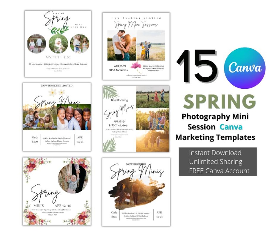 Spring Mini Session Marketing Canva Template Bundle, Spring Photography ...