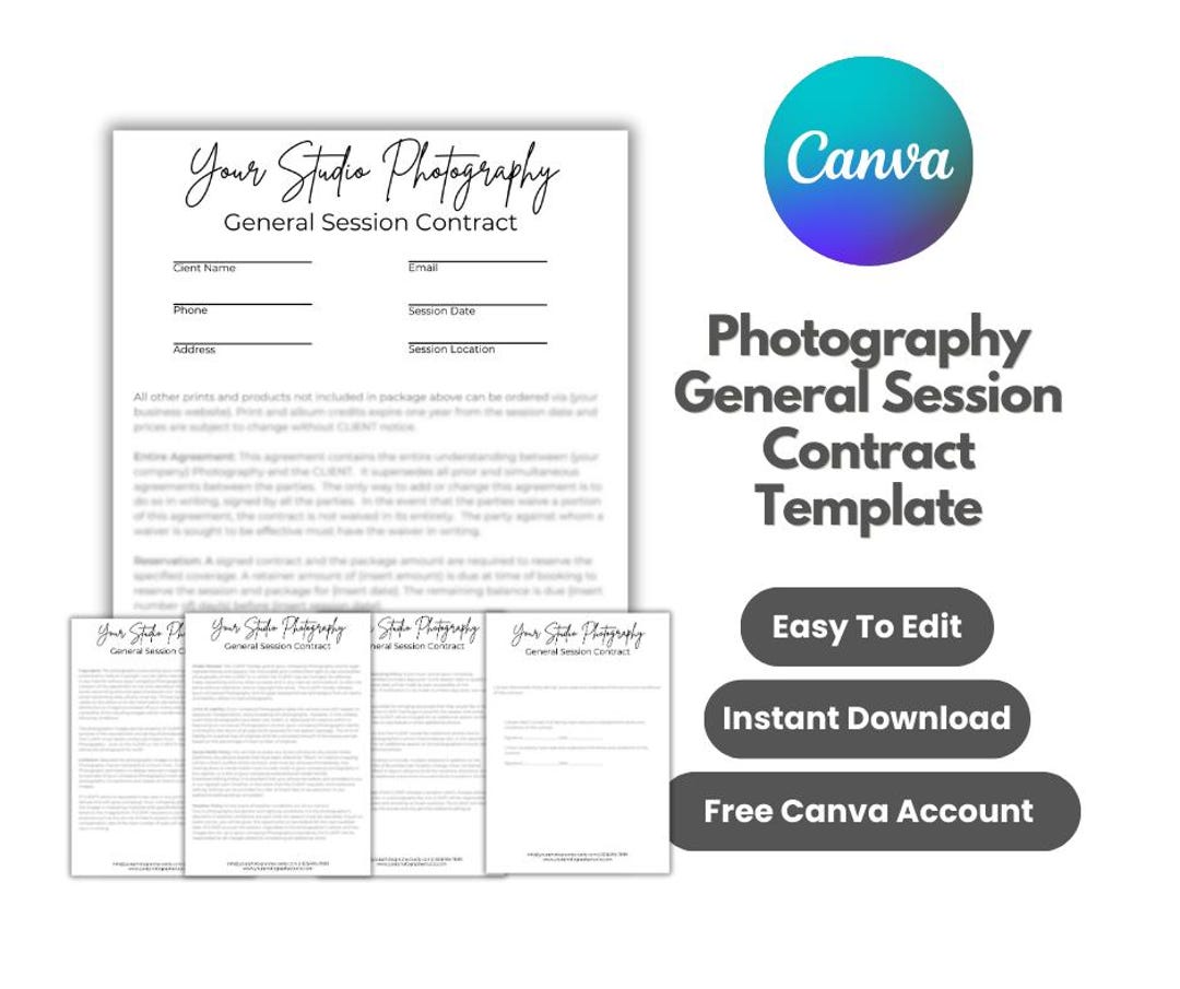 Modelo de contrato de fotografia Canva, formulários de fotografia ...