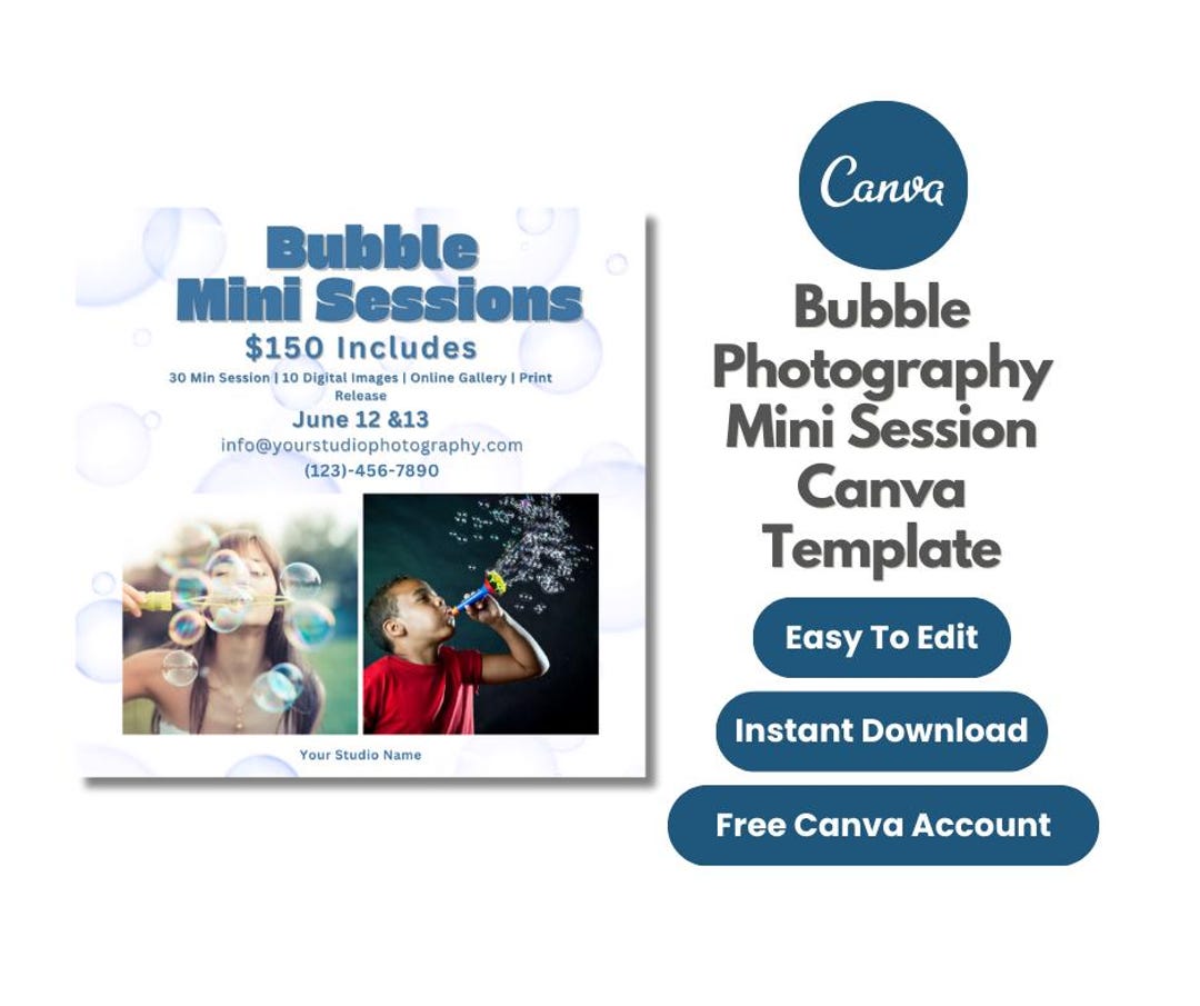 Bubble Mini Session Marketing Template for Photographers, Bubble Mini ...