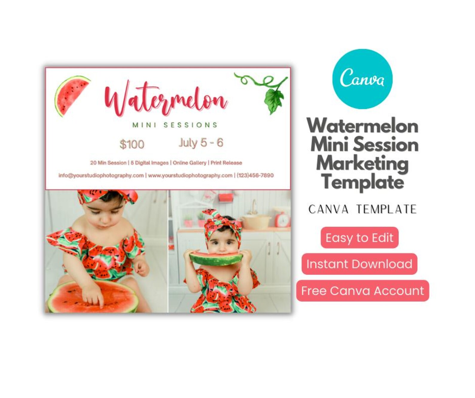 Watermelon Mini Session Marketing Template Bundle for Photographers ...