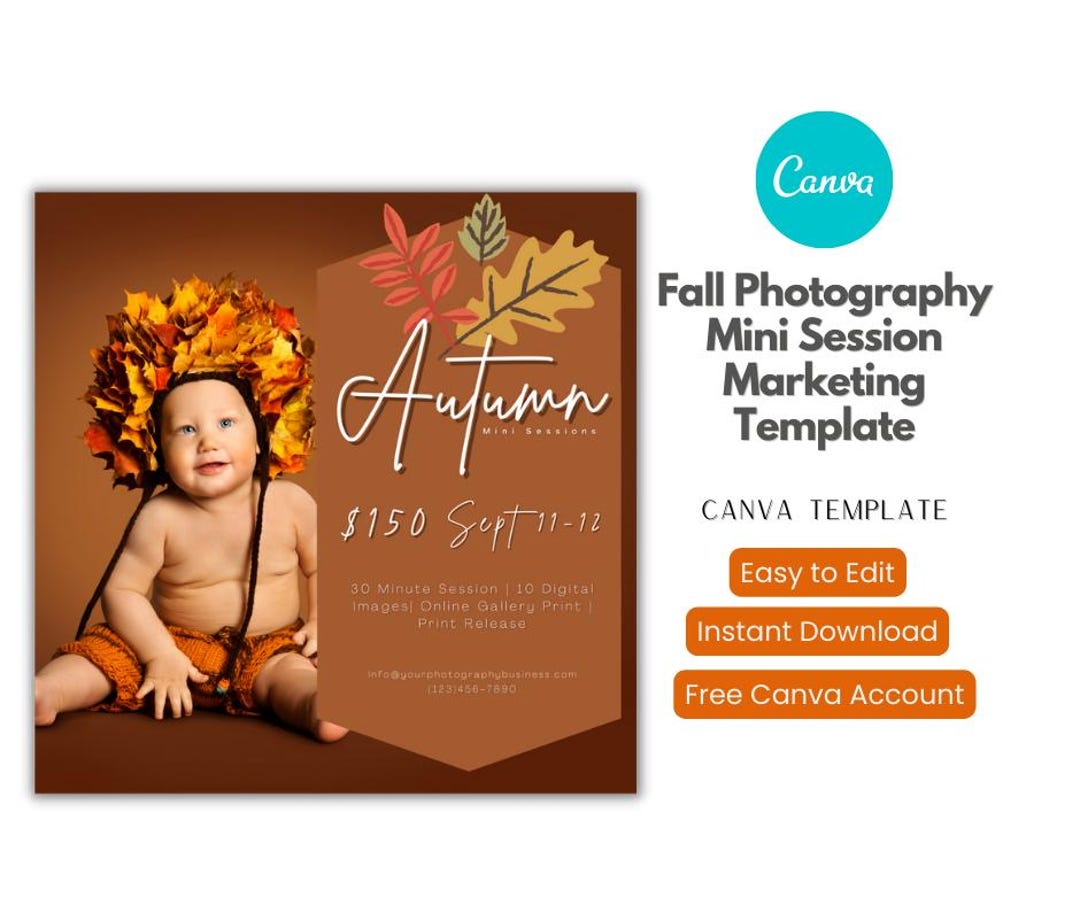 Fall Mini Session Photography Marketing Canva Template 10, Autumn Mini ...