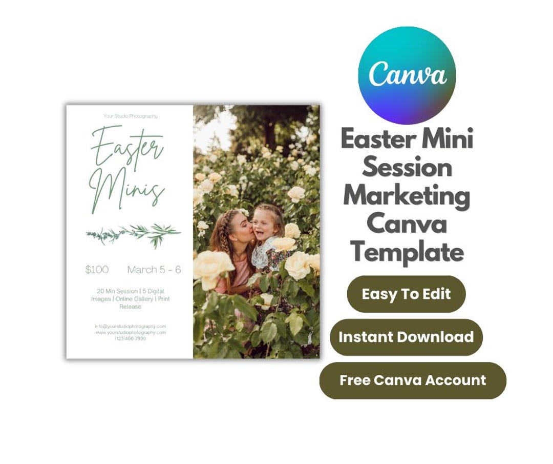 Easter Mini Session Marketing Canva Template, Easter Photography Mini ...