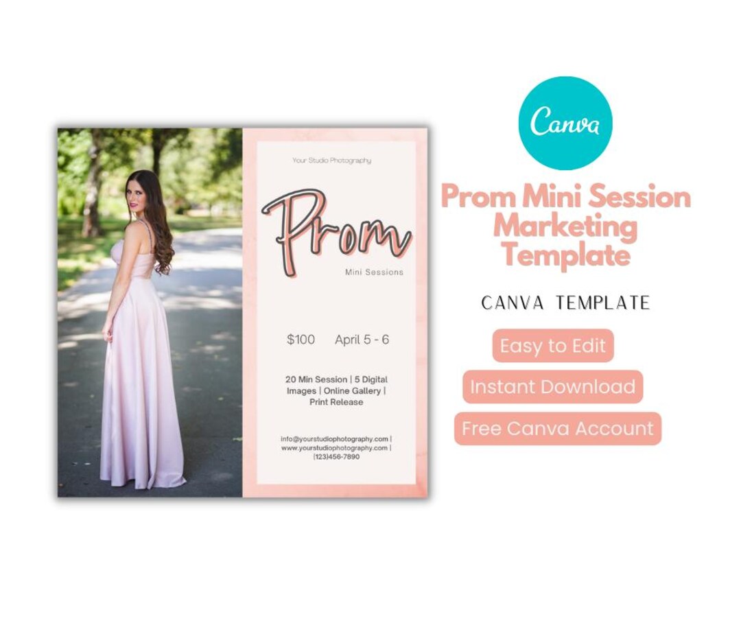 Prom Mini Session Canva Marketing Template, School Prom Mini Session ...