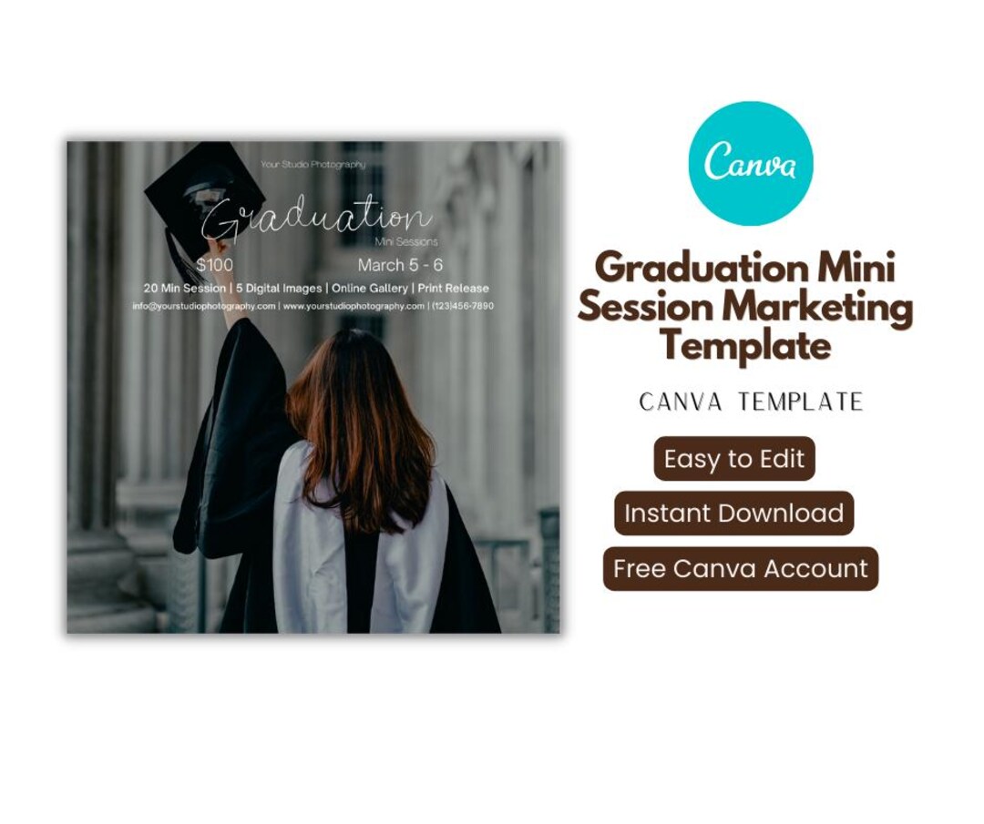 Graduation Mini Session Canva Marketing Template, Cap and Gown Mini ...