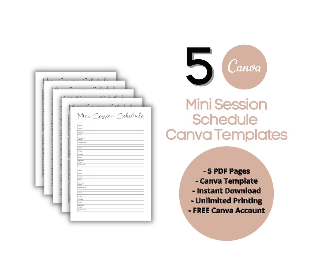Mini Session Schedule Canva Template, Mini Session Register, Mini ...