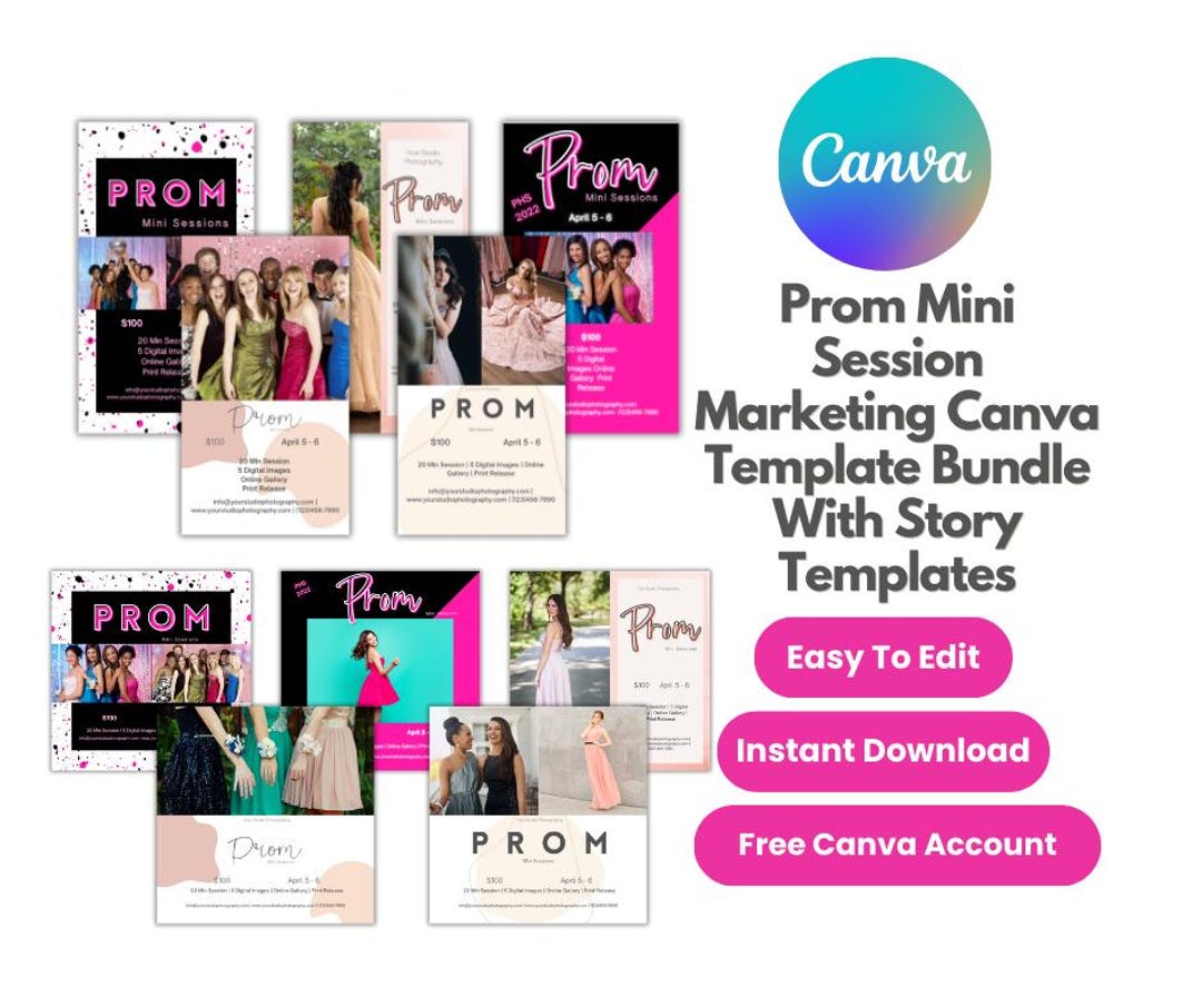 Prom Mini Session Canva Marketing Template Bundle With Story Templates ...