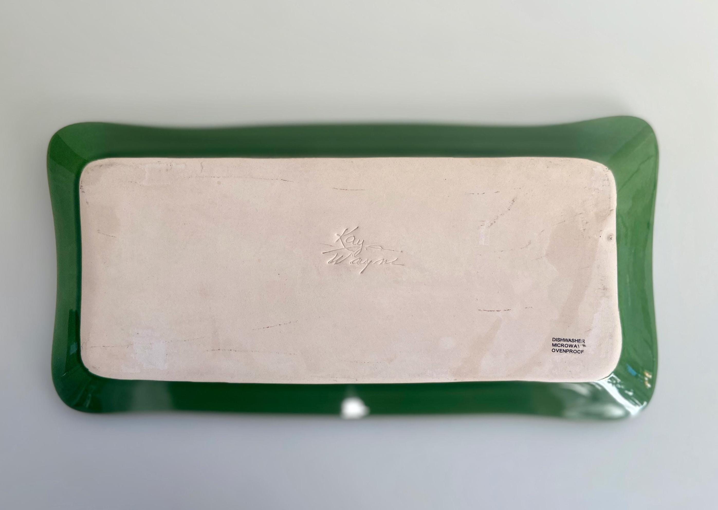 Kay Wayne Studio Pottery Green Pine Needle Serving Tray | Vintage Signed Ceramic Southern Living ...