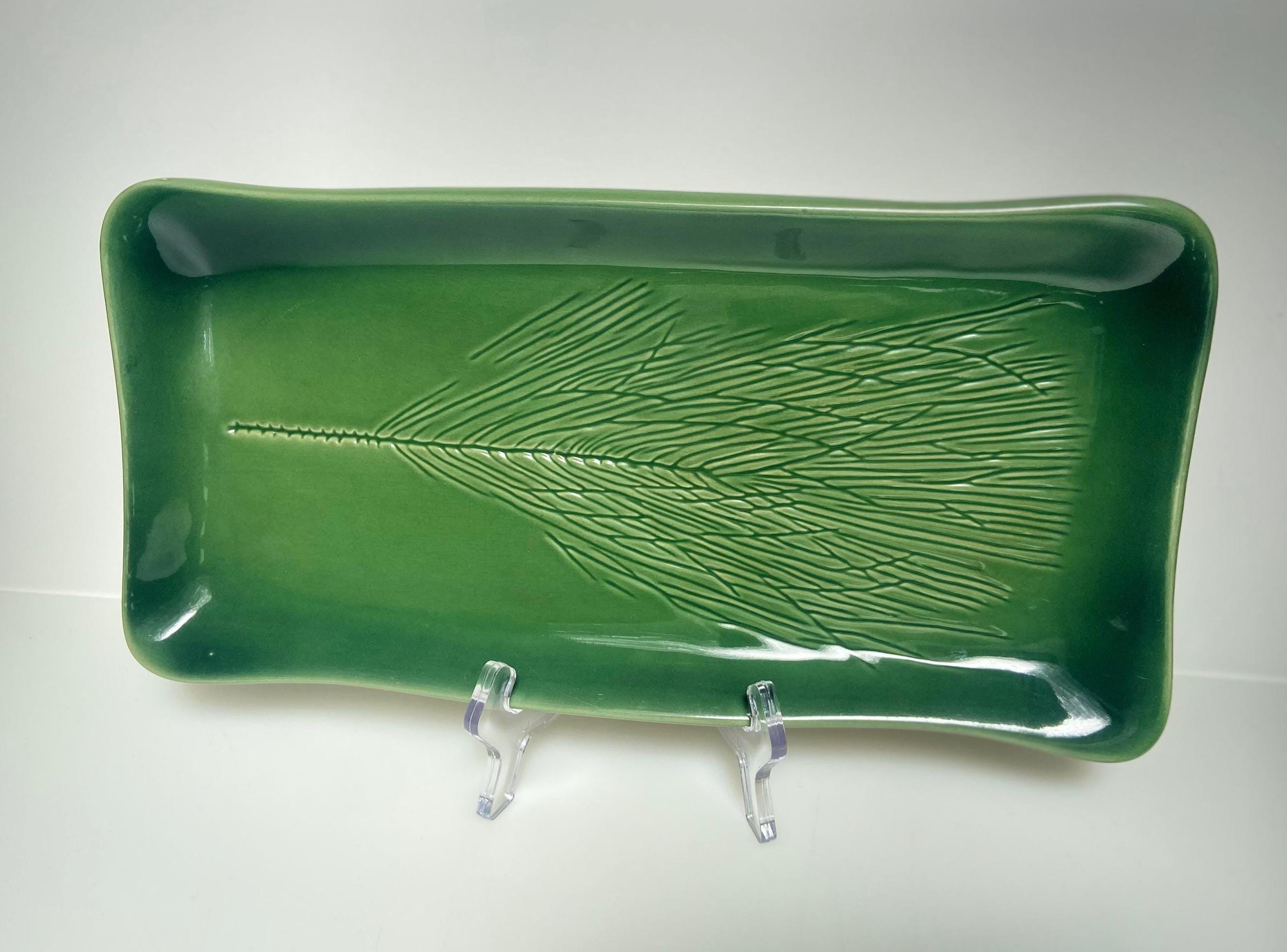 Kay Wayne Studio Pottery Green Pine Needle Serving Tray Vintage Signed ...