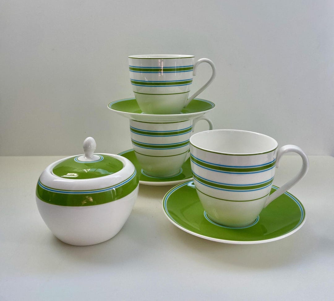 Kate Spade Lenox Cays Stripe Green - Cup & Saucer - Sugar Bowl ...