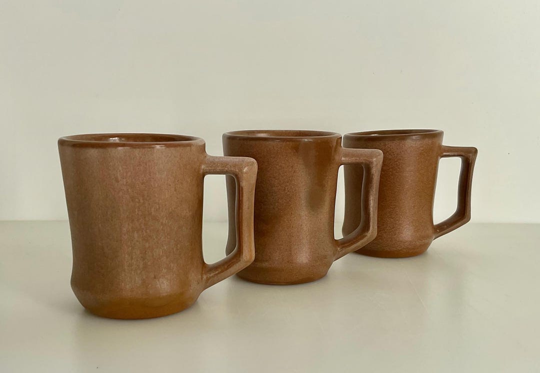 Set of 3 Vintage Frankoma Pottery Mugs C5 Satin Brown Mid Century ...