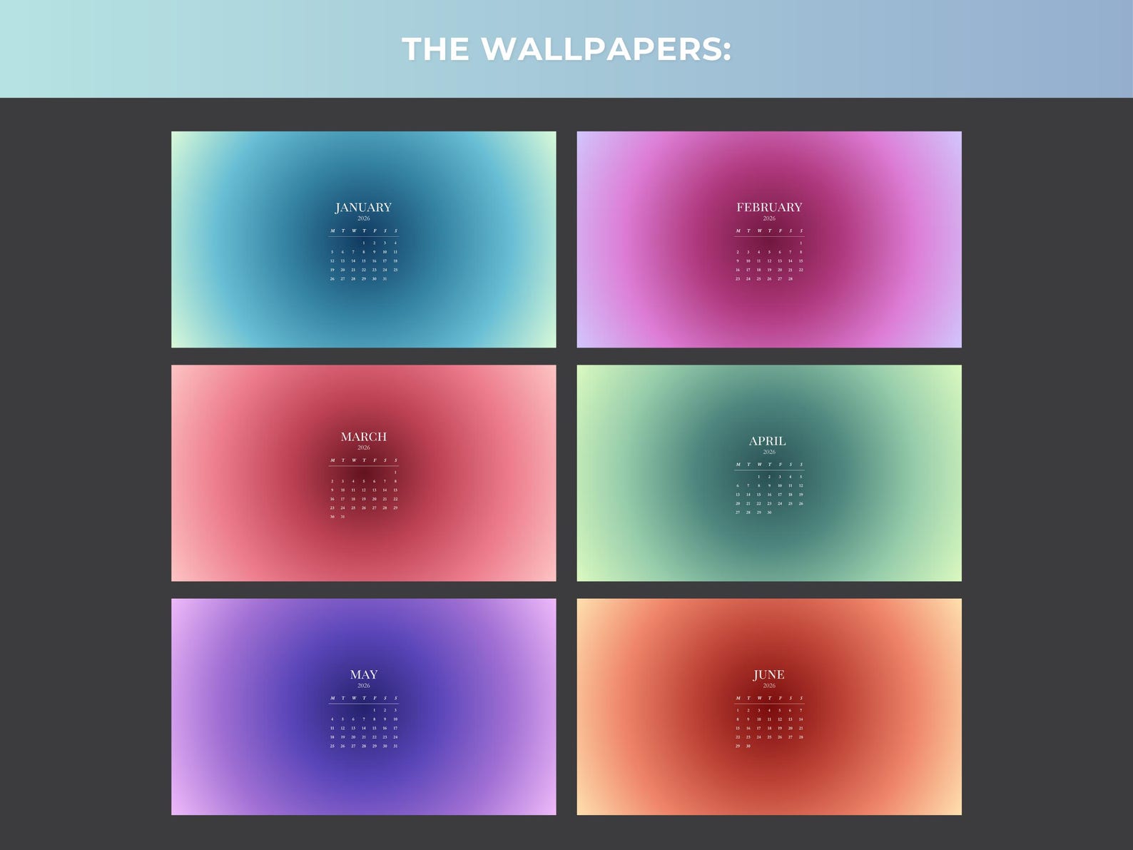 2026 Calendar for Desktop & Laptop | Gradient Aura Wallpaper | Monthly ...