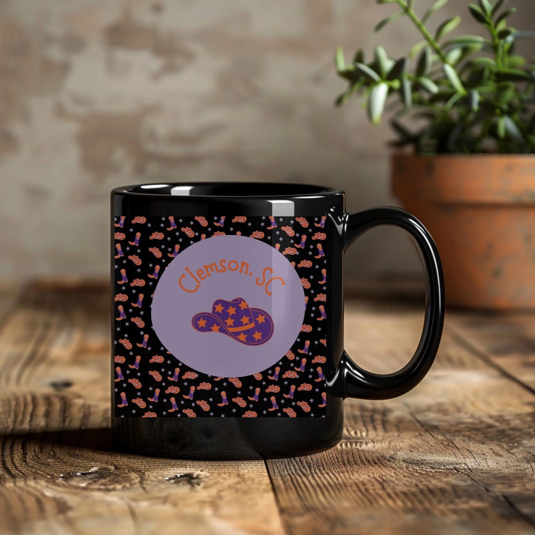 Clemson, SC College Black Mug, Cowgirl Aesthetic Mug, College Student ...