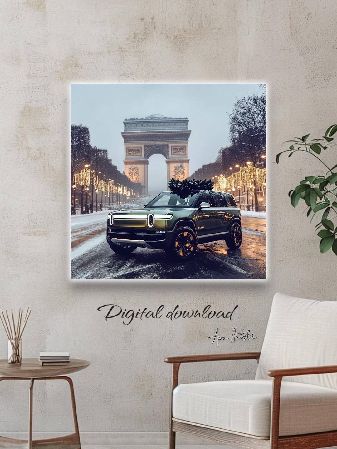 Rivian R1S at the Arc De Triomphe in Paris With Christmas Wreath ...