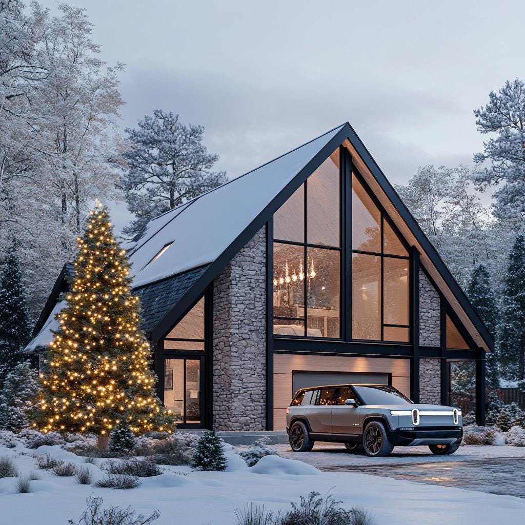 Rivian at Modern A Frame Cabin on Christmas Art 2024 Digital Art Print ...