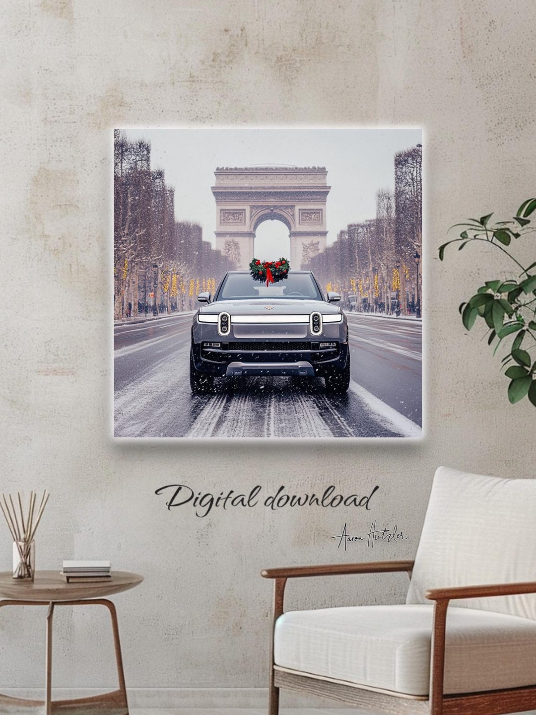 Rivian R1S at the Arc De Triomphe in Paris With Christmas Wreath ...