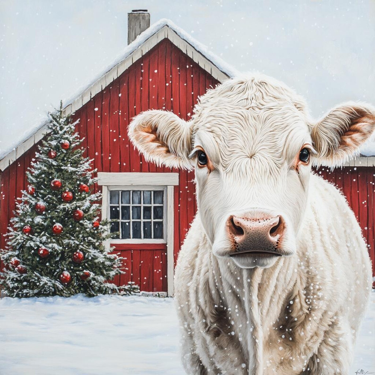 Cow by Christmas Tree and Modern Farm Christmas 2024 Digital Art Print ...