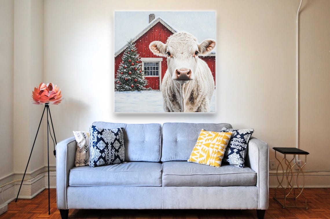 Cow by Christmas Tree and Modern Farm Christmas 2024 Digital Art Print ...