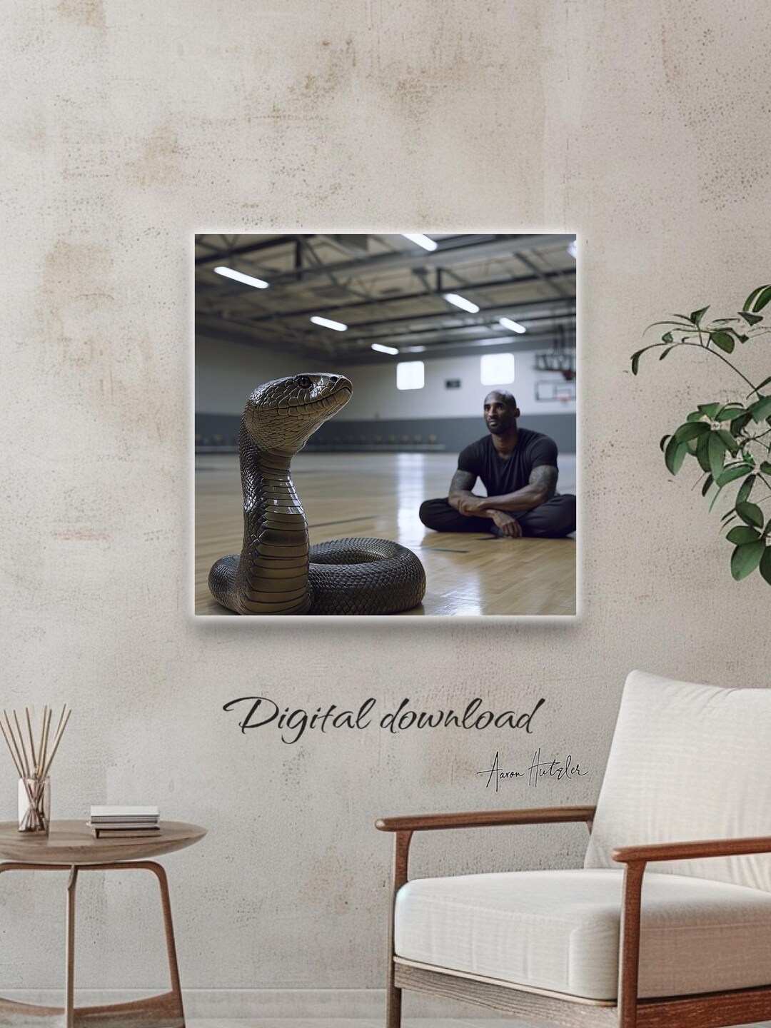 Kobe Bryant and Cobra on Empty Basketball Court Digital Art for Print ...