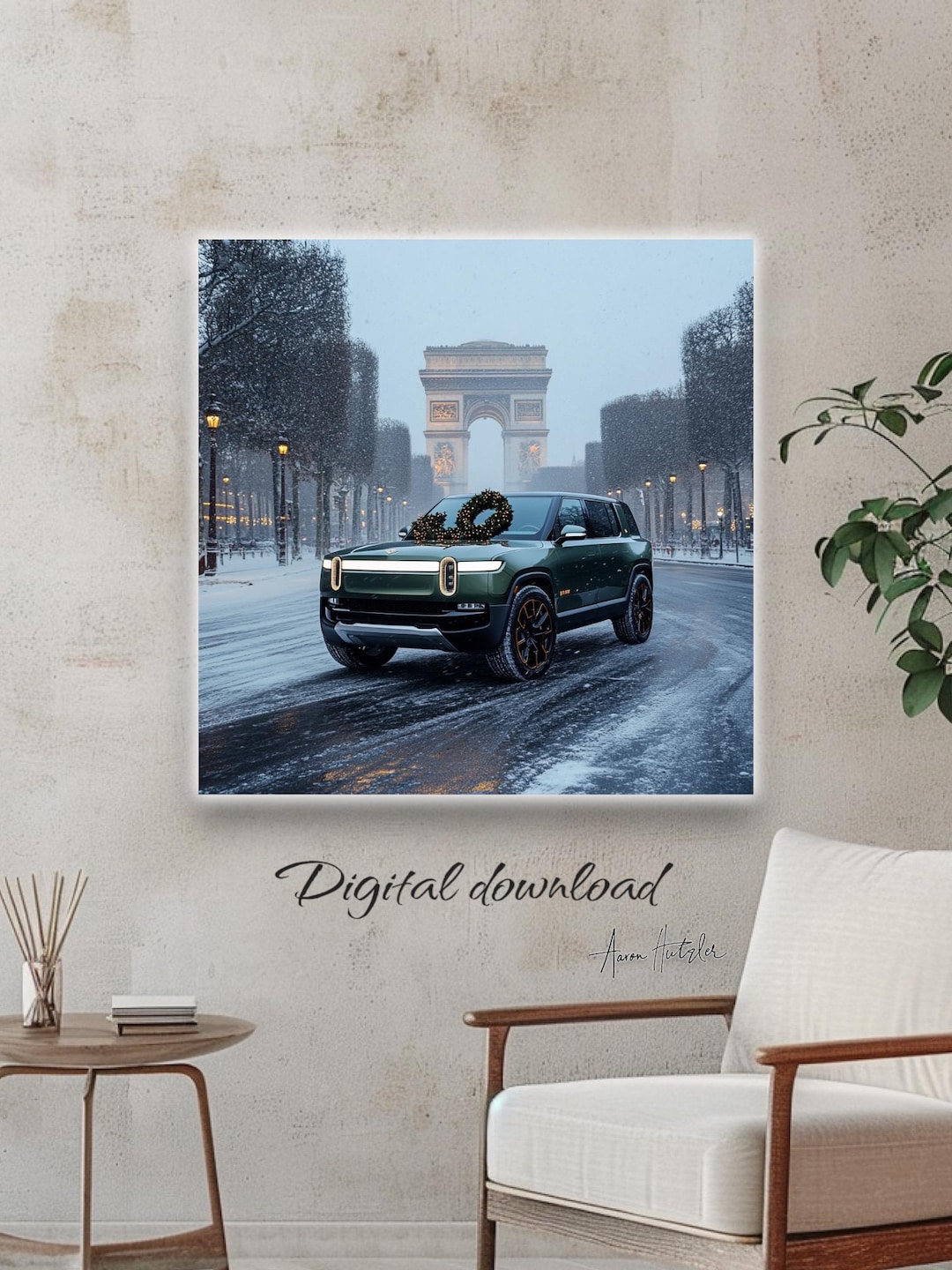 Rivian R1S at the Arc De Triomphe in Paris With Christmas Wreath ...
