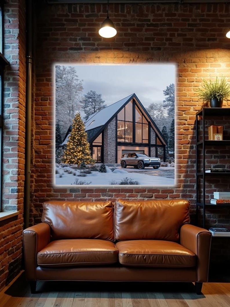 Rivian at Modern A Frame Cabin on Christmas Art 2024 Digital Art Print ...