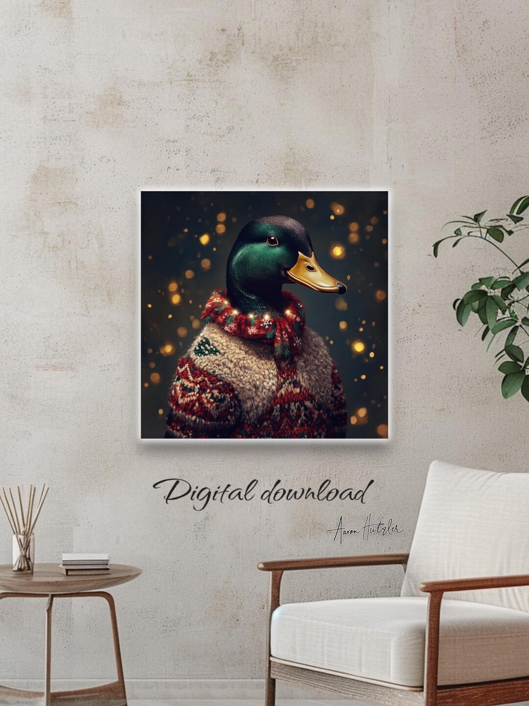 Modern Portrait of a Mallard Wearing Christmas Sweater Two Christmas ...
