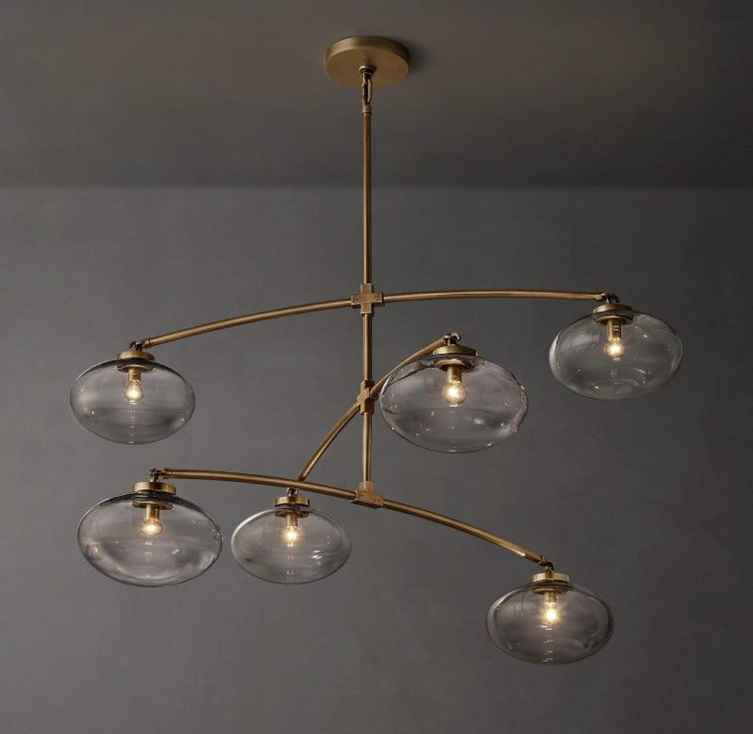1950's Mid-century Modern Brass Chandelier 6 Lights Mobile Round ...
