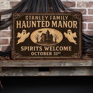 Custom Halloween Haunted House Metal Sign – Primitive Rustic ...