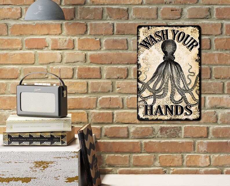 Octopus Wash Your Hands Bathroom Wall Decor Kitchen Art - Etsy
