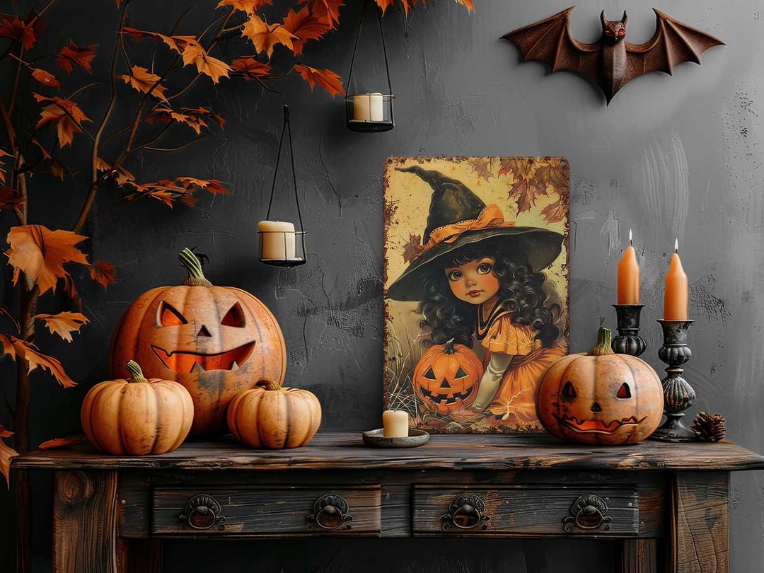 Cute Retro Kitsch Halloween Decor Art Sign - Mid Century Modern Mantle ...