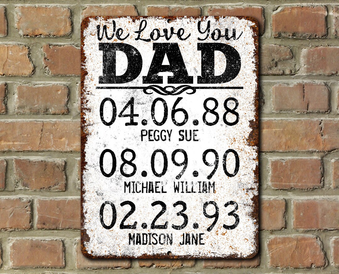 Gift for Father Dad Metal Sign With Kids Names and Birthdays Tin ...