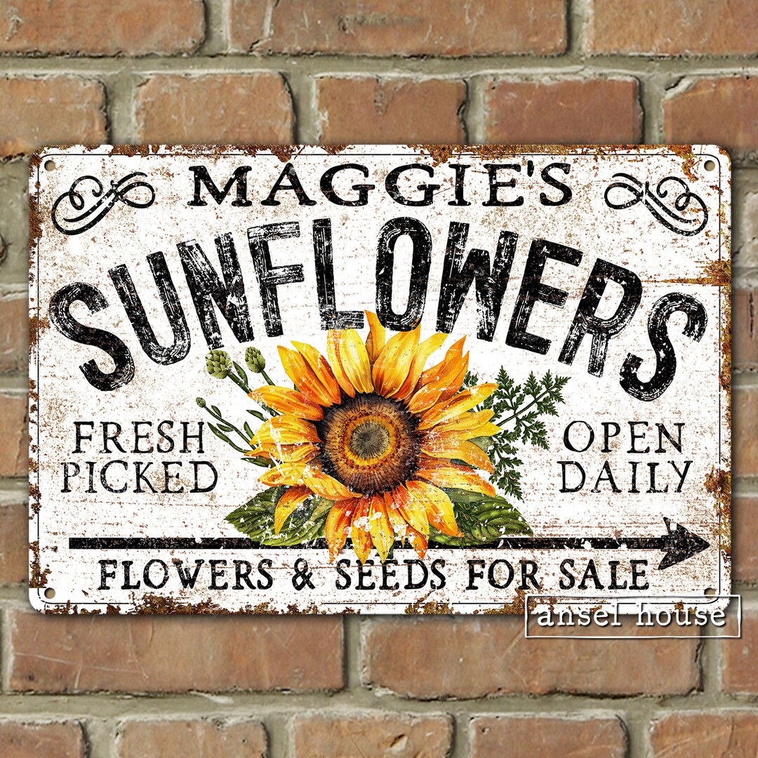 Custom SUNFLOWERS Metal Farm Sign Personalized Name Porch Patio Door ...