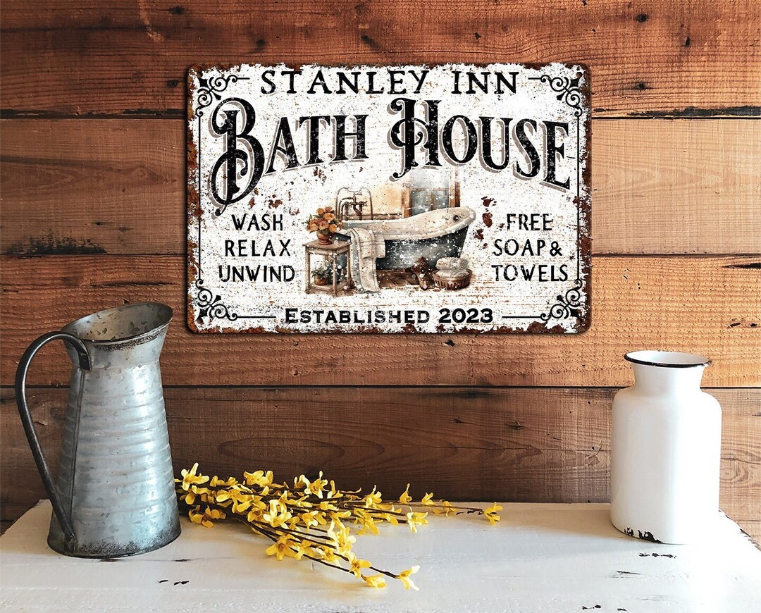 Personalized Custom BATH HOUSE Metal Bathroom Sign Decoration Modern ...