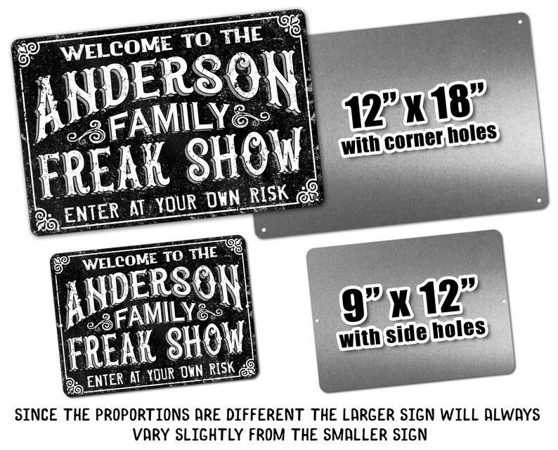 Custom Freak Show Metal Sign Personalized Family Porch Patio Entryway ...