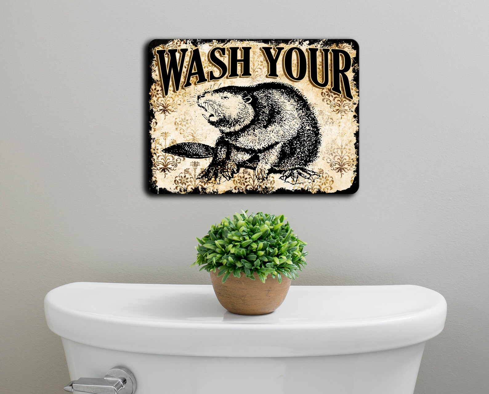 Wash Your Beaver Bathroom Wall Decor Art Vintage Style Metal - Etsy