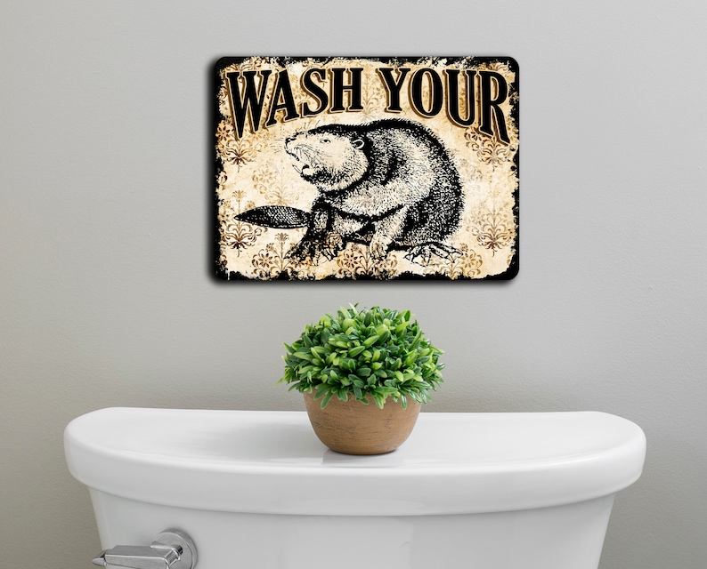 Wash Your Beaver Bathroom Wall Decor Art Vintage Style Metal - Etsy