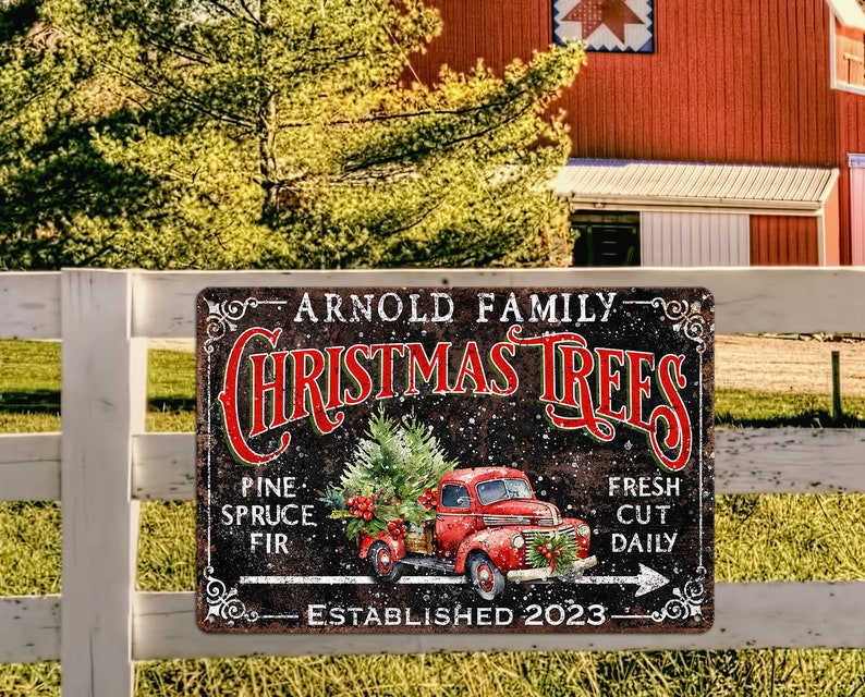 Personalized Custom Christmas Tree Farm Metal Sign Decoration Modern ...
