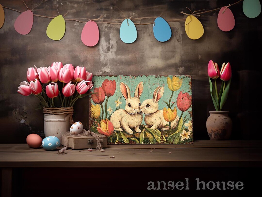 Easter Spring Decor - Primitive Decoration Vintage Metal Art Sign ...