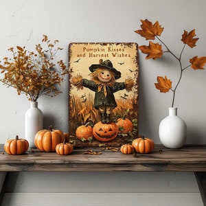 Cute Primitive Scarecrow Pumpkin Patch Victorian Fall Decor Mantle Art ...