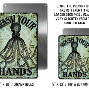 Octopus Wash Your Hands Bathroom Wall Decor Kitchen Art Antique Style ...